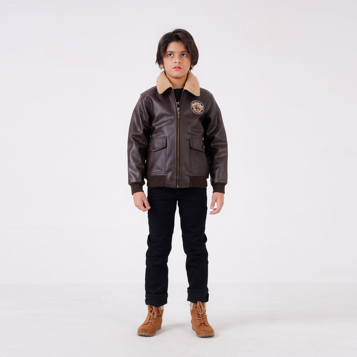 LEATHER JACKET WITH APPLIQUE BADGE – Oaklynn