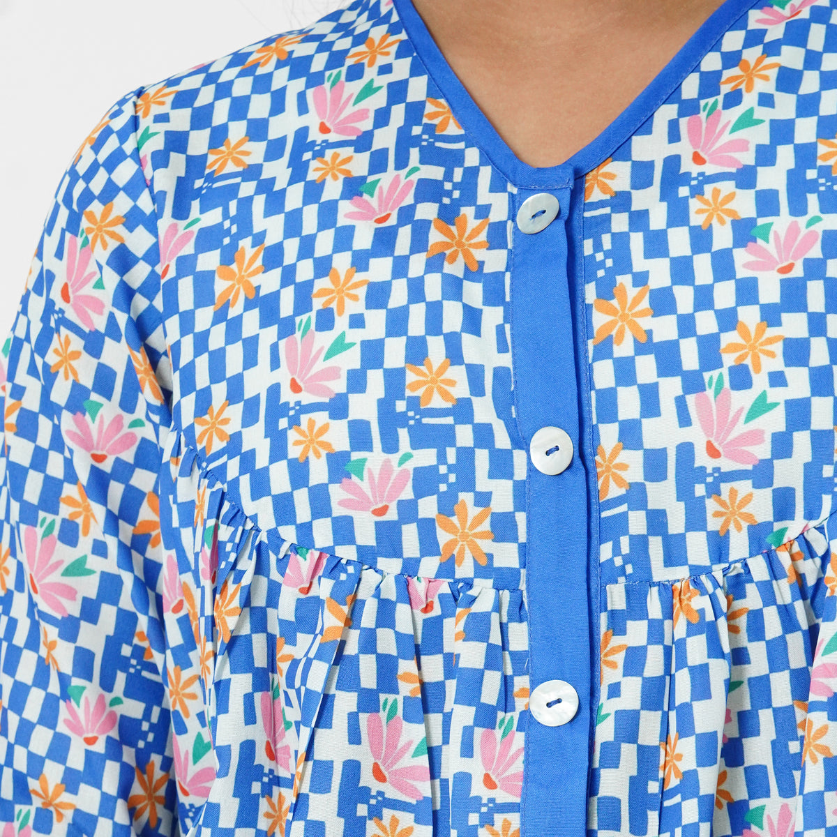 Blue Printed Buttoned Eastern Set – Oaklynn