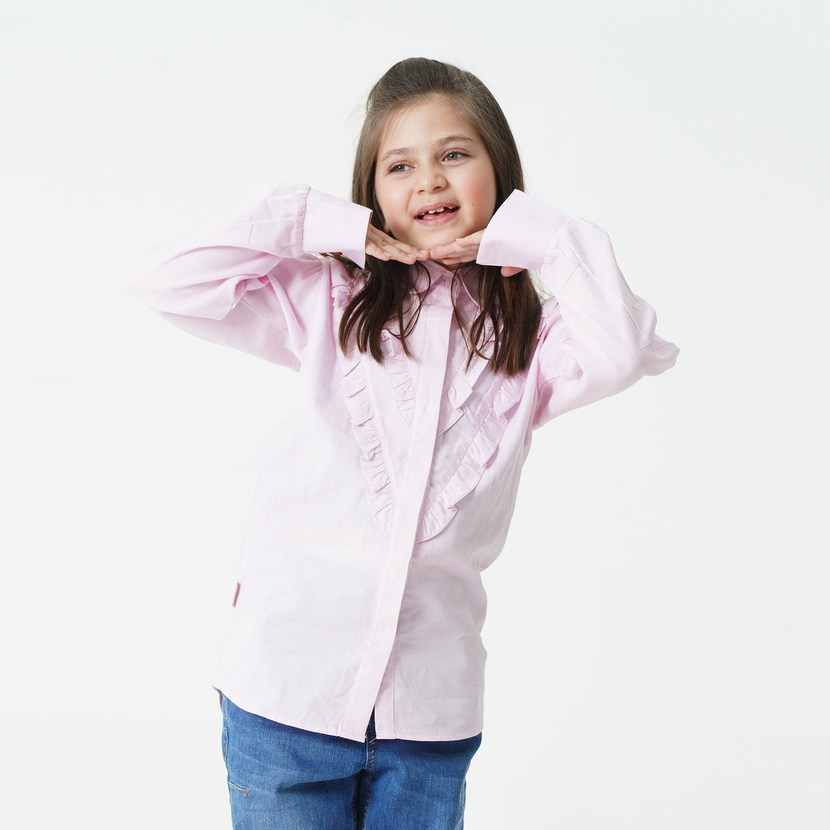 Button Down Frills Shirt - Pink – Oaklynn